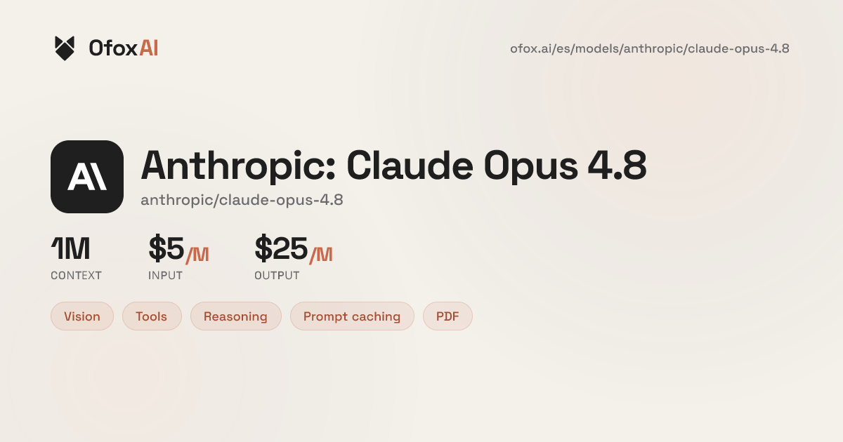 Anthropic: Claude Opus 4.8 API - Precios e Inicio Rápido | Ofox.ai | OfoxAI